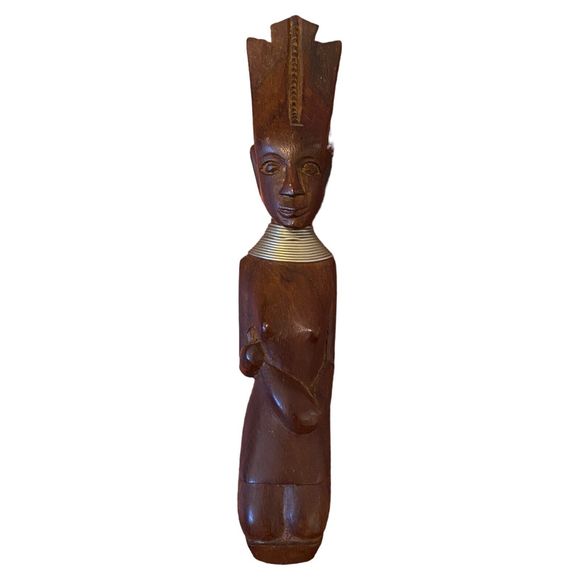 Art | Vtg African Wood Carved Woman Totem Tribal Folk Art Kneeling ...